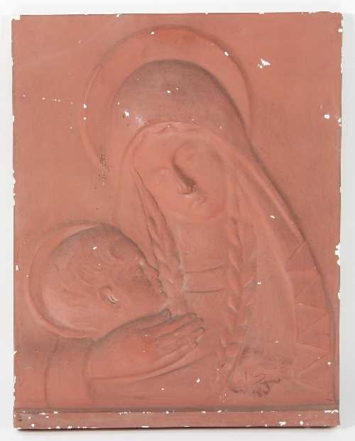 Lot 857 - A cast plaster wall plaque depicting Madonna