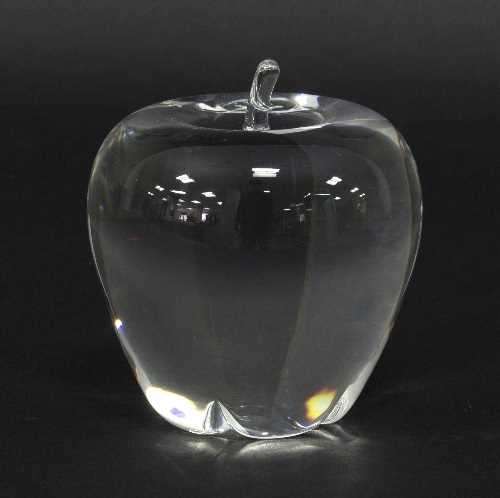 Lot 582 - Steuben, a clear glass apple paperweight,